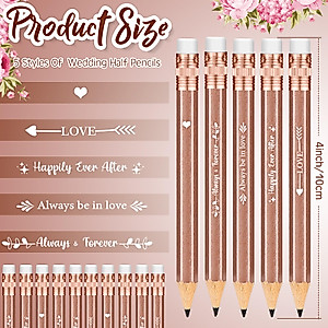 50 Pcs Wedding Pencils for Bridal Shower Half Pencils with Eraser Game Pencils Mini Golf Pencils 4 Inch Short Pocket Pre Sharpened Pencil for Wedding Presents, Classroom, School (Rose Gold)