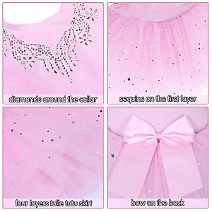 BAOHULU Ballet Leotards for Girls Full Skirted Dance Tutu Dress Party Costumes B184_Pink_L
