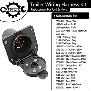 7-Foot 7-Pin Trailer Wiring Harness Kit, Truck Bed Extension for 5th Wheel & Gooseneck Trailers, Compatible with 1997-2021 Ford F150,F250,F350,F450,F550, GMC, Chevy, Ram, Nissan, Toyota