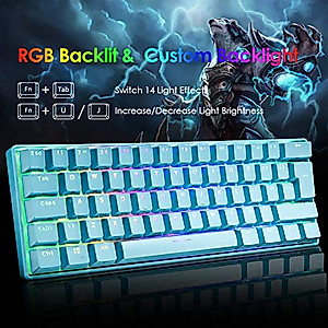 ZIYOU LANG MK21 Portable 60% Mechanical Gaming Keyboard Untra-Compact Type-c Wired with Light Up Chroma LED Backlit Non-Conflict 61 Key TKL Ergonomic for PS4 PS5 PC Mac Windows(Blue/Blue Switch)