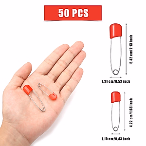 SAVITA 50pcs Diaper Pins, Safety Lock Stainless Steel Plastic Head Safety Pins for Diaper Clothes Dress Craft Hold Clip (Multicolored)