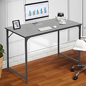 PIKAQTOP 47 inch Computer Desk Gaming Desk Multi-Function Writing Table Student Art Modren Simple Style PC Wood and Metal Desk Workstation, Black