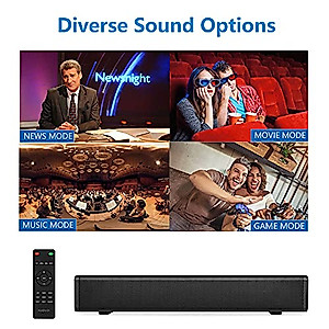 Audvoi Sound Bars for TV, 16'' Mini Soundbar Built-in DSP TV Speaker with Bluetooth 5.0, 3D Surround Sound Home Audio Sound Bar with Remote Control and 5 EQ for Home Theater/Gaming/Projectors