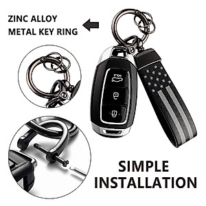 Turcee Leather American Flag Car Keychain,US Flag Car Key Fob,Zinc Alloy Anti-Lost D-ring Key Fob Keychain for Men and Women