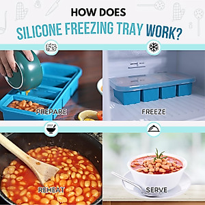 Sandunes 1 Cup Silicone Freezer Molds - Soup Cubes Perfect for Freezing Soup, Sauce, Rice, Leftovers and More - Silicone Freezer Trays with Lids for Meal Prep - Blue - 2-Pack