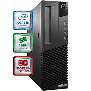 Lenovo ThinkCentre M93p Small Desktop Computer (SFF) | Quad Core Intel i5 (3.8GHz Turbo) | 16GB DDR3 RAM | 500GB SSD Solid State + 1TB | WiFi-5G + Bluetooth | Win 10 Pro | Home or Office PC (Renewed)