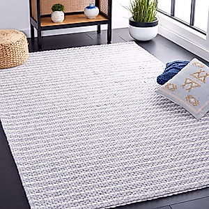 SAFAVIEH Marbella Collection Area Rug - 6' x 9', Grey & Ivory, Handmade Fringe Wool, Ideal for High Traffic Areas in Living Room, Bedroom (MRB207F)