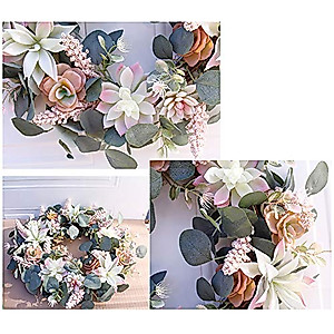 Asdomo Artificial Succulent Wreath Fake Leaves Wreath Succulent Plants Hanging Wall Window Party Decoration for Front Door Outdoor Indoor Garden Office Wedding Decor