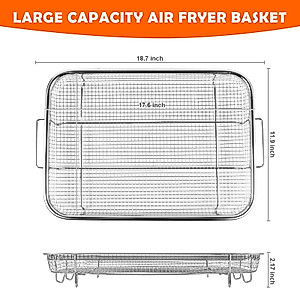 2 Pack Air Fryer Basket for Oven, 17.9'' x 11.8'' Stainless Steel Air Fryer Basket, Large Capacity Air Fryer Basket, Non-stick Mesh Basket Set for Bacon, Fries, Chicken, Vegetables, etc.