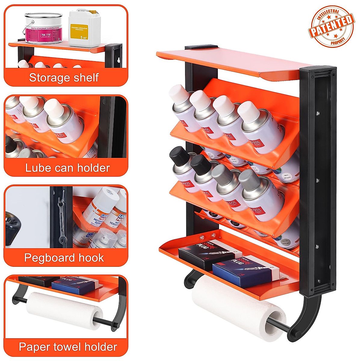 WALMANN Wall Mount Spray Paint Can Holder, Heavy Duty Metal Paint Can Storage Rack for Garage, Shop Paint Can Holder, Holds Up to 100Lbs