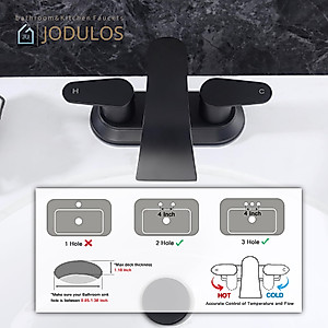 4 inch Centerset Bathroom Faucets Black Matte, Jodulos 2 Handle Waterfall Bathroom Sink Faucet with Pop Up Drain Stopper, Stainless Steel Bathroom Sink Faucet with cUPC Supply Lines JU-DE-201-BK