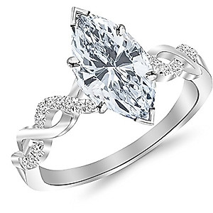 1.13 Carat t.w. Twisting Infinity Gold and Diamond Split Shank Pave Set Diamond Engagement Ring with a 1 Ct Forever Classic Marquise Moissanite Center