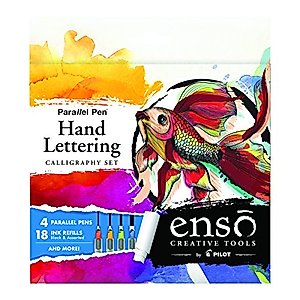 PILOT Enso Parallel Pen Hand Lettering Calligraphy Set - Amazon Exclusive Kit!; 4 Nib sizes (1.5mm, 2.4mm, 3.8mm, 6.0mm) Calligraphy, Hand Lettering or Whatever Your Muse Inspires (10678)