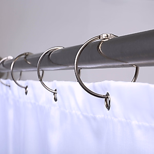 SlipX Solutions Brushed Nickel Simple Slide Shower Curtain Rings Provide Effortless Gliding on Standard Shower Rods (Rust Resistant, Snap Closure, Set of 12)