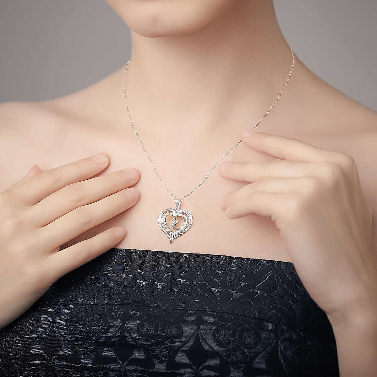 Hadoken Silver Heart Initial Necklaces for Women Girls, S925 Sterling Silver Letter S Pendant Initial Necklace for Women Teens Girls CZ Dainty Love Pendant Heart Necklace Jewelry Gifts for Teen Girls