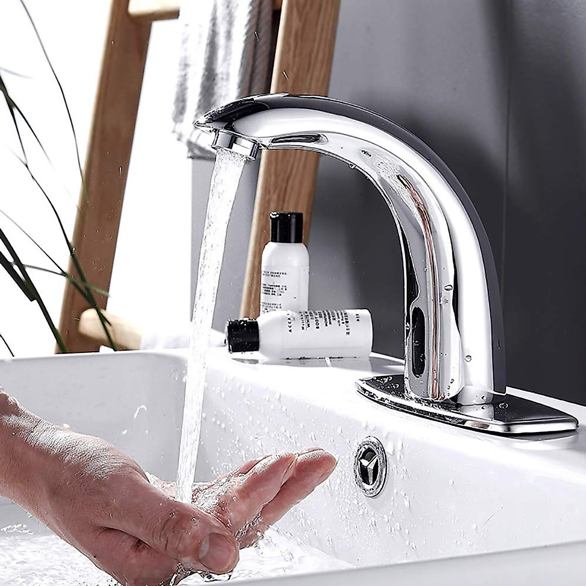 Bath Select Lano Deck Mount Sensor Faucet - BST502N Luxurious Design Solid Brass Touchless Automatic Sensor Water Mixer Faucet Without Soap Dispenser - Chrome Finish