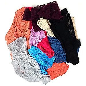 Sexy Basics Women's 10 Pack Lace Hipster Panties | Ultra Soft & Stretchy Hallowed Out Lace Seamless Panties (10 Pack - Assorted Grab Bag Solid Colors, Large)