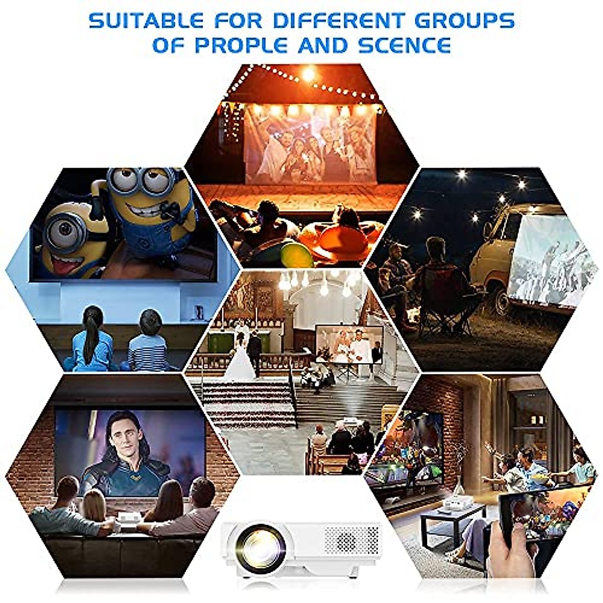 Projector with WiFi, 2023 Upgrade 8500L [100" Projector Screen Included] Projector for Outdoor Movies, Supports 1080P Synchronize Smartphone Screen by WiFi/USB Cable for Home Entertainment