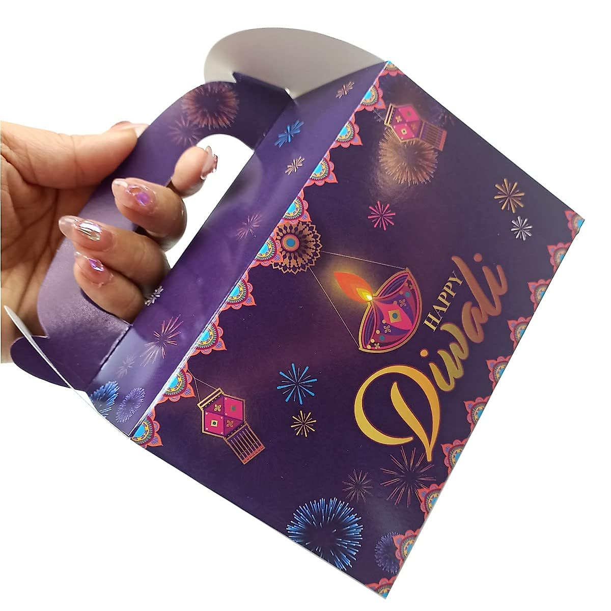 KYMY Diwali Treat Box,12pcs Happy Diwali Goodie Candy Gift Boxes for Snack Sugar Chocolate,Diwali Party Favors for India Festival Party Decorations (Purple)