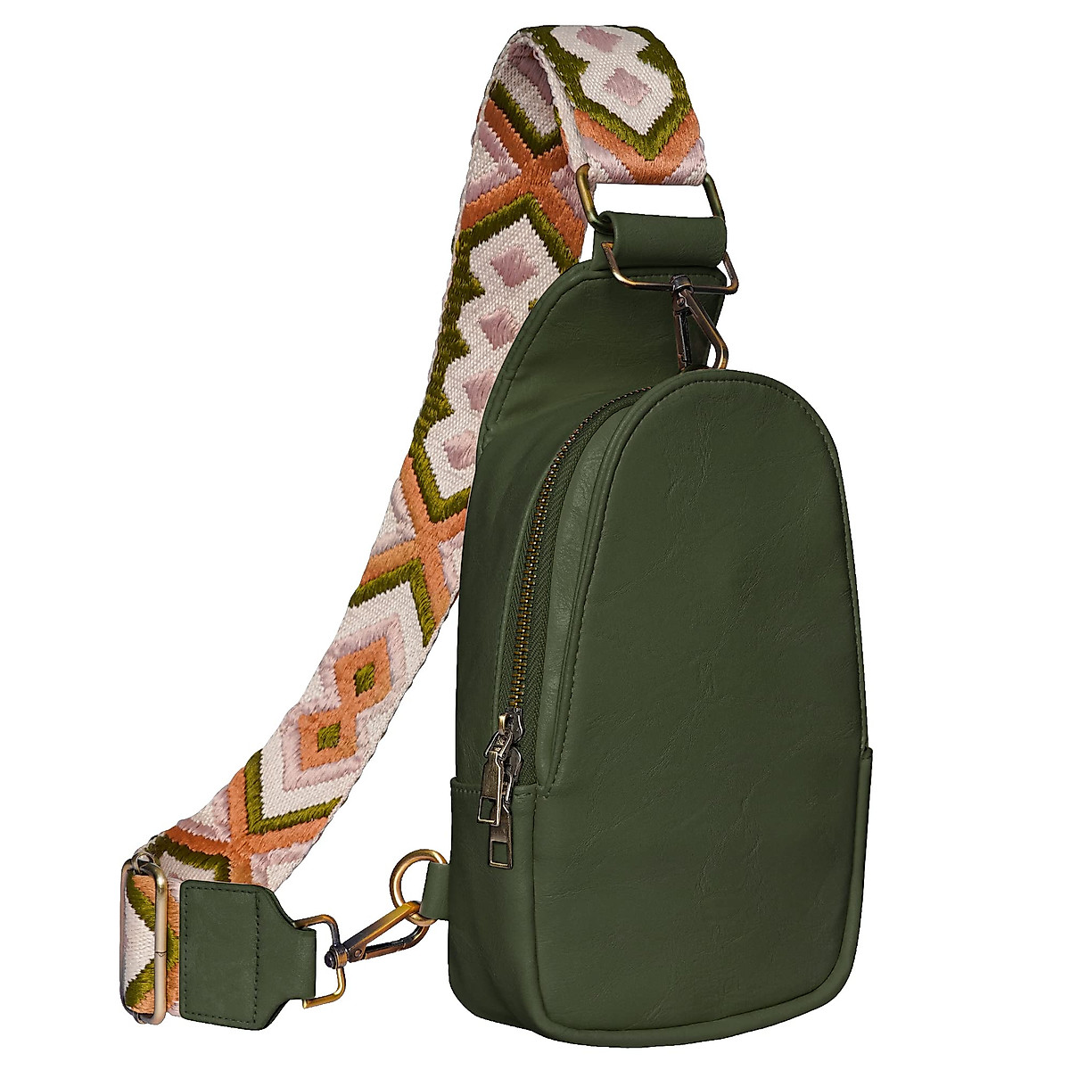 JXWENBYX Sling Bag for Women PU Leather Sling Bag Small Crossbody Sling Backpack Fashion Chest Bag for Traveling Hiking (Green)