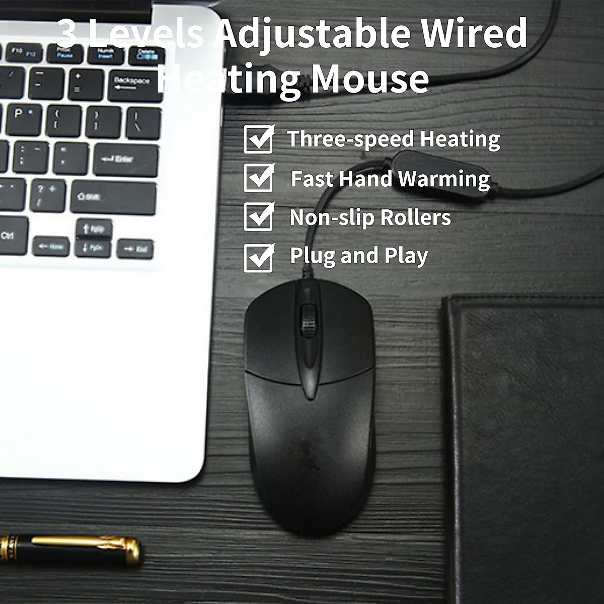 Zhiyavex Wired Gaming Mouse,1600DPI Ergonomic Mice,Heated Mouse with 3 Speed Temperature Adjustment/Timing,USB Photoelectric Mice,3D Non Slip Roller,for Laptop PC Desktop Notebook, black