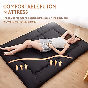 Aigbiot Japanese Futon Floor Mattress Foldable Tatami Mattress, Roll Up Sleeping Mat with Washable Cover for Adults,Child,Guest Twin Full Queen (Twin, Black)