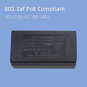 48V Gigabit Injector for PoE Powered Devices, Power Over Ethernet Desk Top Adapter, IEEE 802.3af Compliant, with 2 10/100/1000Mbps RJ-45 Port and AC Power Cord
