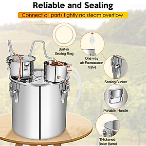 Rengue Alcohol Still 13.2 Gal, 50L Stainless Steel Alcohol Distiller Copper Tube with Thumper Keg, Home Brewing Kit Build-In Thermometer for DIY Whisky Wine Brandy Silver