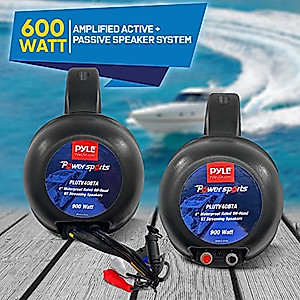 Pyle 2-Way Waterproof Bluetooth Off-Road Speakers - 4 inch 900W Active Passive Marine Grade Wakeboard Tower Speakers System w/AUX, Full Range Outdoor Stereo Speaker for ATV/UTV Jeep Boat PLUTV40BTA
