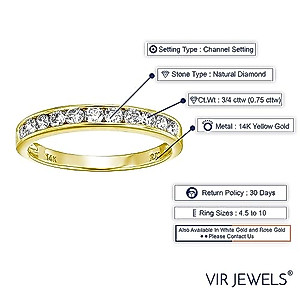 Vir Jewels 3/4 cttw Diamond Wedding Band for Women, Half Eternity Round Diamond Ring in 14K Yellow Gold Channel Setting, Size 7.5