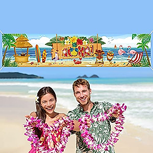 Sumind Hawaiian Aloha Party Backdrop Banner Decoration, Fabric Aloha Luau Party Sign Banner Photo Booth Backdrop Background for Summer Party Supplies and Decorations 180 x 40 cm