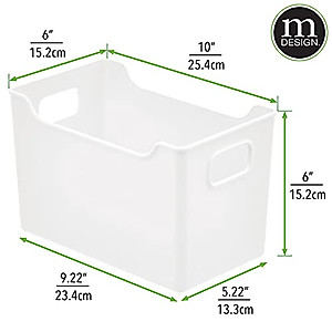 mDesign Deep Plastic Bathroom Storage Bins with Handles for Organization in Closet, Vanity or Under The Sink, Organizer for Hair Tools, Vitamins, or Accessories, Ligne Collection, 4 Pack, White