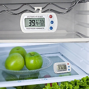 ZEZHOU Digital Refrigerator Thermometer 2Pack - IPX3 Waterproof Wireless Freezer Room Temperature Monitor with Hook, Large LCD Easy to Read Display & Max/Min Record Function for Indoor/Outdoor
