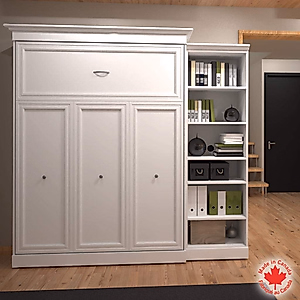 Bestar Versatile Queen Murphy Bed with Closet Organizer (92W) in White, Sleeping Arrangement and Wardrobe for Multipurpose Room