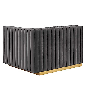 Modway Conjure Channel Tufted Upholstered Performance Velvet Sectional Sofa Right-Arm Chair in Gold Gray