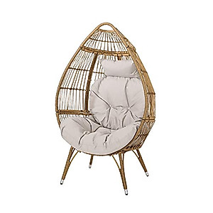 Christopher Knight Home Aimee Outdoor Wicker Teardrop Chair with Cushion, Beige, Light Brown