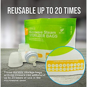 JJ CARE Microwave Bottle Sterilizer Bags [5 Count/Box - Pack of 4] - Travel Sterilizing Bags for Baby Bottles, Breast Pump, Bottle Parts, Pacifiers, Nipples, Soothers & Teethers