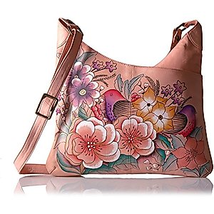 Anna by Anuschka Women's V Top Multi-compartment Crossbody Cross Body Handbag, Vintage Garden, One Size US