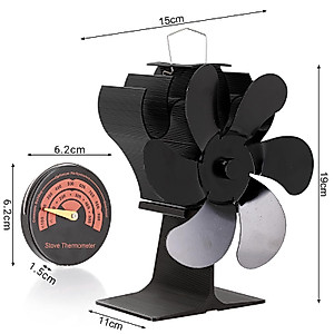 GIFZES Heat Powered Wood Stove Fan with Magnetic Thermometer, 6 Blades Wood Stove Fan Non Electric Eco Fans for Wood Stoves,Circulating Warm Air Fireplace Fan for Wood/Log Burner Stove