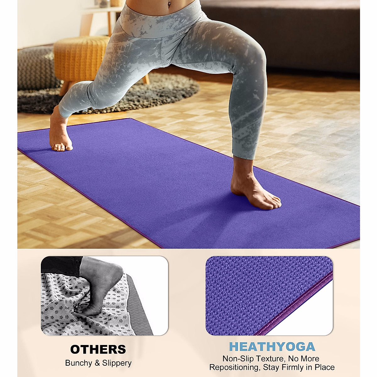 Heathyoga Hot Yoga Towel Non Slip, Microfiber Non Slip Yoga Mat Towel, Exclusive Corner Pockets Design, Dual-Grip, Sweat Absorbent, Perfect for Hot Yoga, Bikram, Pilates and Yoga Mats