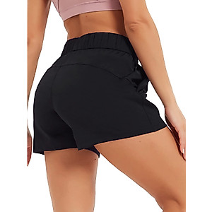 Stelle Women's Hiking Shorts Workout Athletic Gym Running Lounge Shorts with Side Pocket 3" (Black, M)