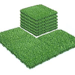 Loytryal Artificial Grass Turf Tiles Interlocking Fake Grass Mat Tiles 9PCS 12''x12'' Floor Decoration Grass Pad Tiles with Waterproof Bottom Plate for Outdoor & Indoor