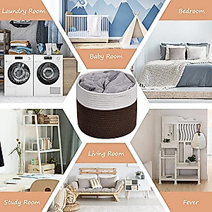 BNDSKLAI Cotton Rope Storage Baskets 11 x 11 x 9 inches, Cube Shelf Storage Organizer for Laundry, Towel, Clothes, Books, Shelves(White/Brown, 1Pack)