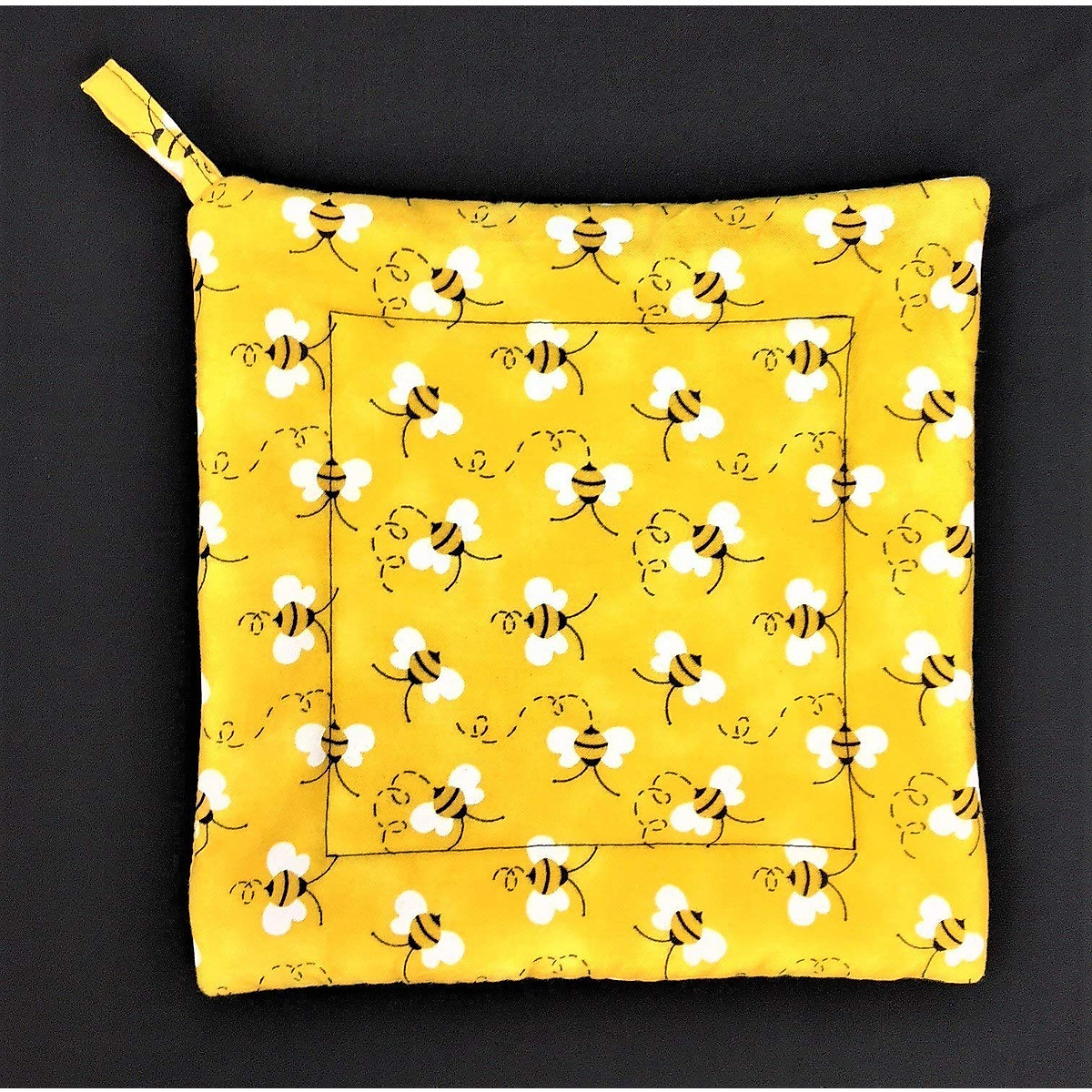 Honey Bumble Bees Black and White on Yellow Gift for Beekeeper Square Pot Holder Hot Pad Pan Plate Trivet