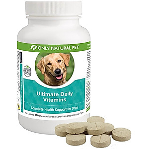 Only Natural Pet Ultimate Daily Vitamins - Complete Multivitamin Supplement for Dogs Balanced Health & Vitality - Senior Small & Large Canine Food Immune Digestive Support -180 Soft Chews Tablets