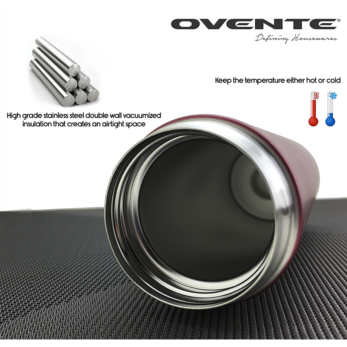 OVENTE Stainless Steel Vacuum Insulated Coffee Water Mug, 16oz Portable Double Wall Handheld Tumbler with Tea Infuser, BPA-Free Spill Proof Travel Friendly for Hot Cold Beverage, Gunmetal MSA16G