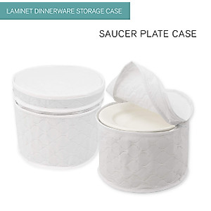 LAMINET 4 Piece Quilted Plate Storage Set - Holds Up to 48 Plates with Padded Inserts - WHITE