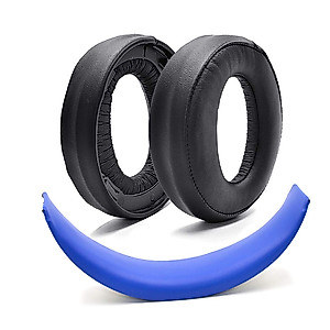 Defean Earpad Repair Parts Suit Replacement Ear Pad and Headband Pad Compatible with Sony ps3 ps4 Gold Wireless CECHYA-0083 Stereo 7.1 Headphone (Black Ear Pads+Blue Headband)