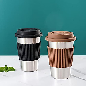 Hoshen 17 Ounce Tumbler Mug (With Silicone Lid), Stainless Steel Coffee Cup, Anti-Scald Coaster, Beverage Cup，Brown