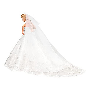 BARWA Wedding Set White Wedding Dress with Veil and Formal Suit Outfit for Boy & Girl Dolls